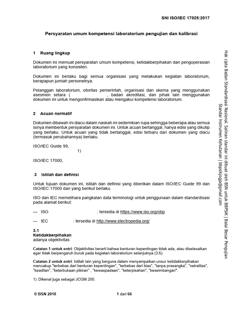 SNI ISO IEC 17025 2017 2018 Persyaratan Umum Kompetensi Laboratorium 2 7 | PDF