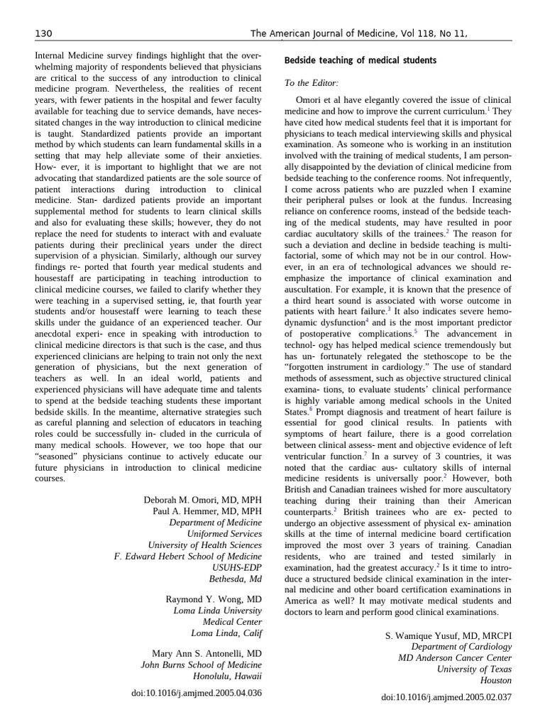 Enhancing Bedside Teaching in Medicine | PDF | Medical School | Medicine