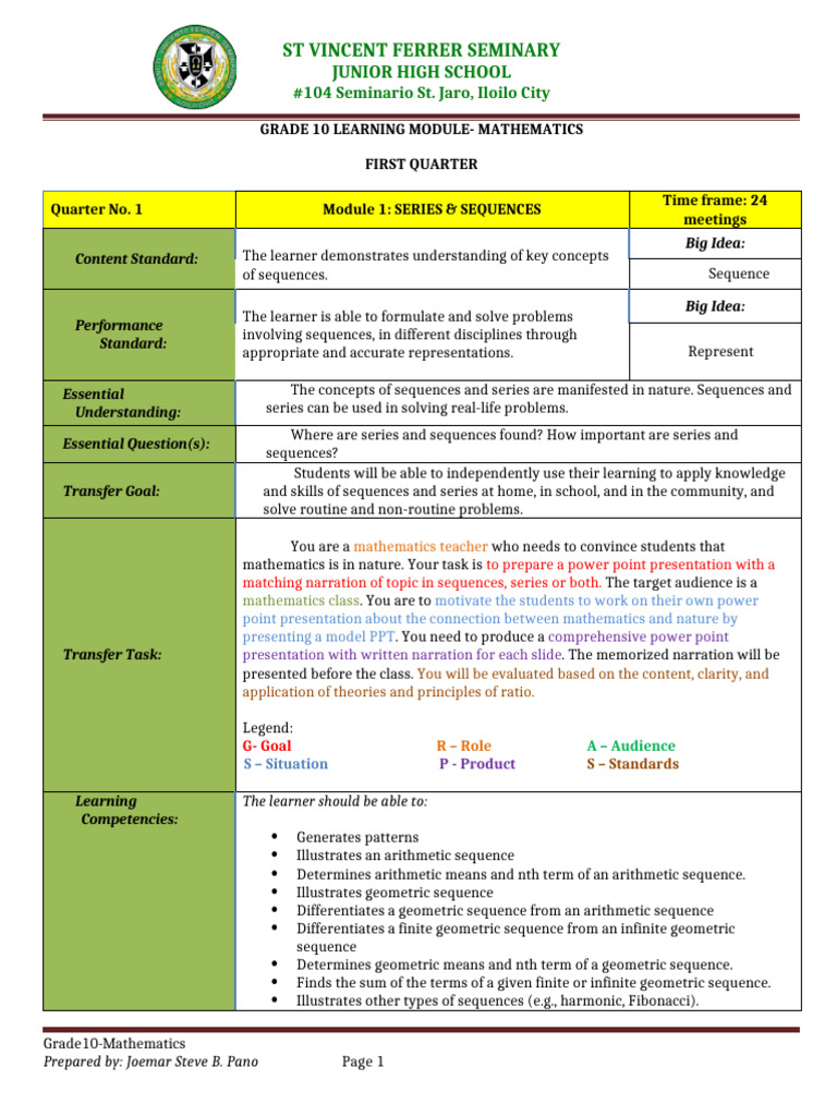 G10 LP-1st Quarter (Series & Sequences) | PDF | Sequence | Learning
