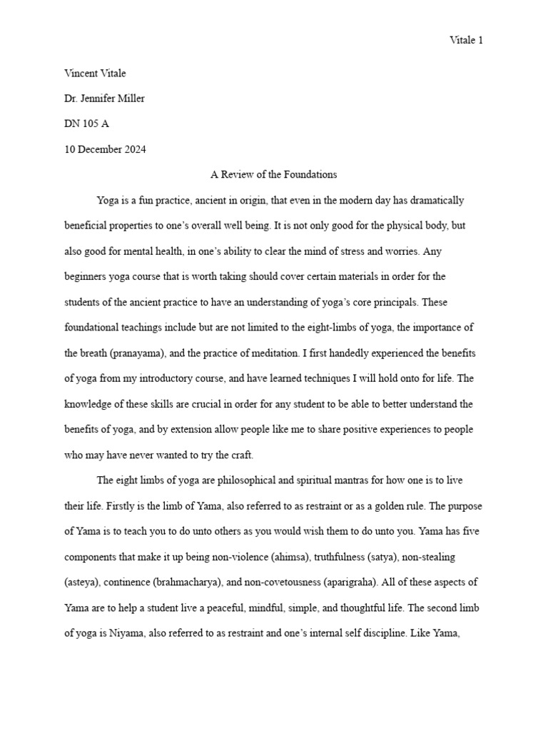 Vincent Vitale's DN 105 A (Final Paper) | PDF | Yoga | Meditation