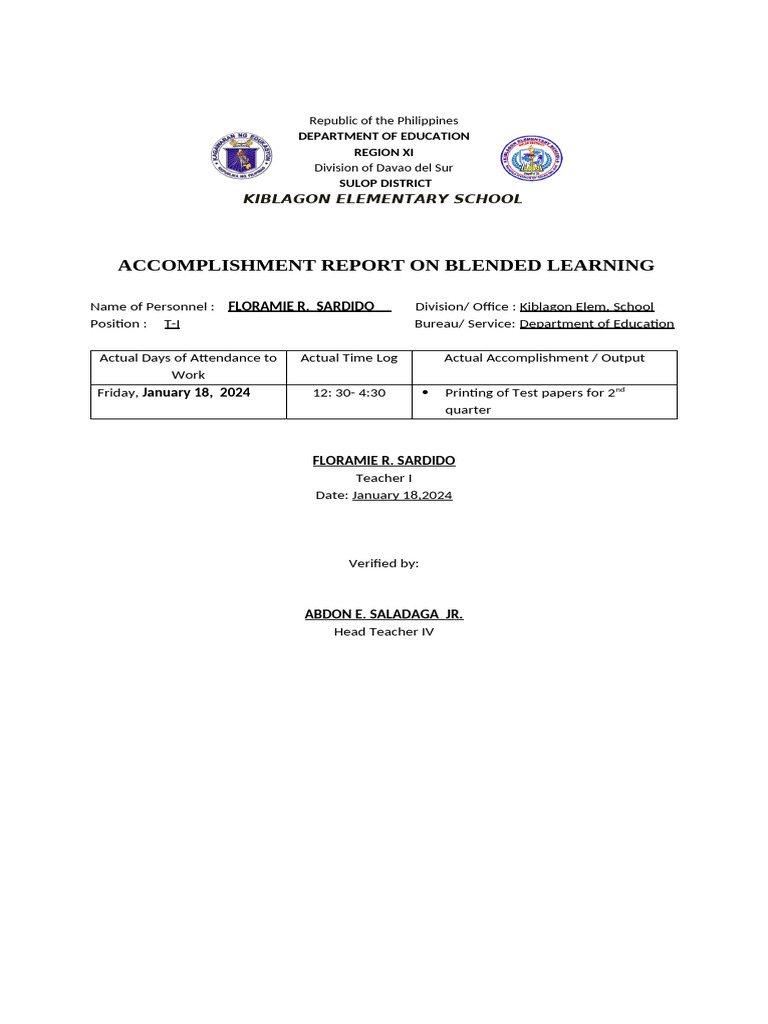 Accomplishment Report On Blended Learning | PDF | Government Related ...