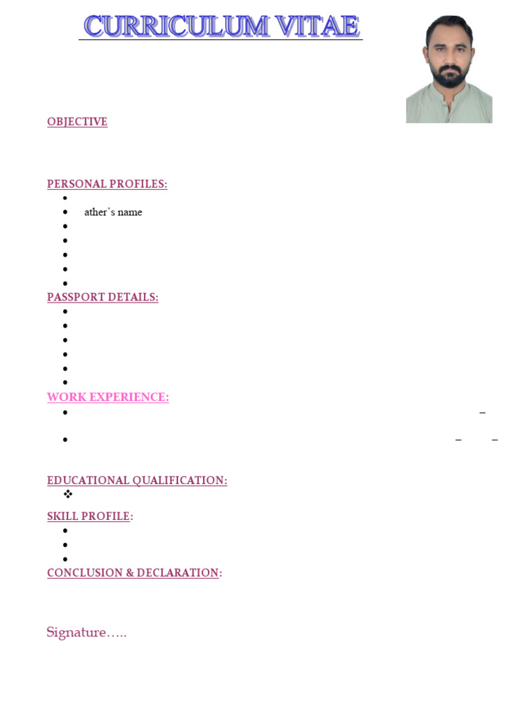 Muhammad Zahid's CV with Passport Info | PDF