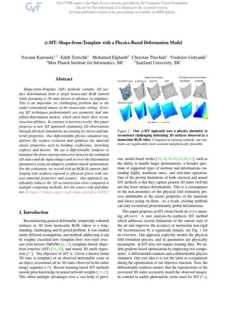 Kairanda F-SFT Shape-From-Template With A Physics-Based Deformation Model CVPR 2022 Paper | PDF ...