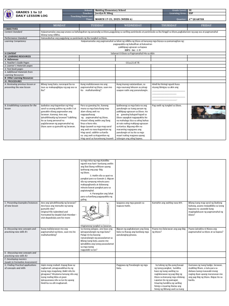 DLL - Esp 3 - Q4 - W6 | PDF