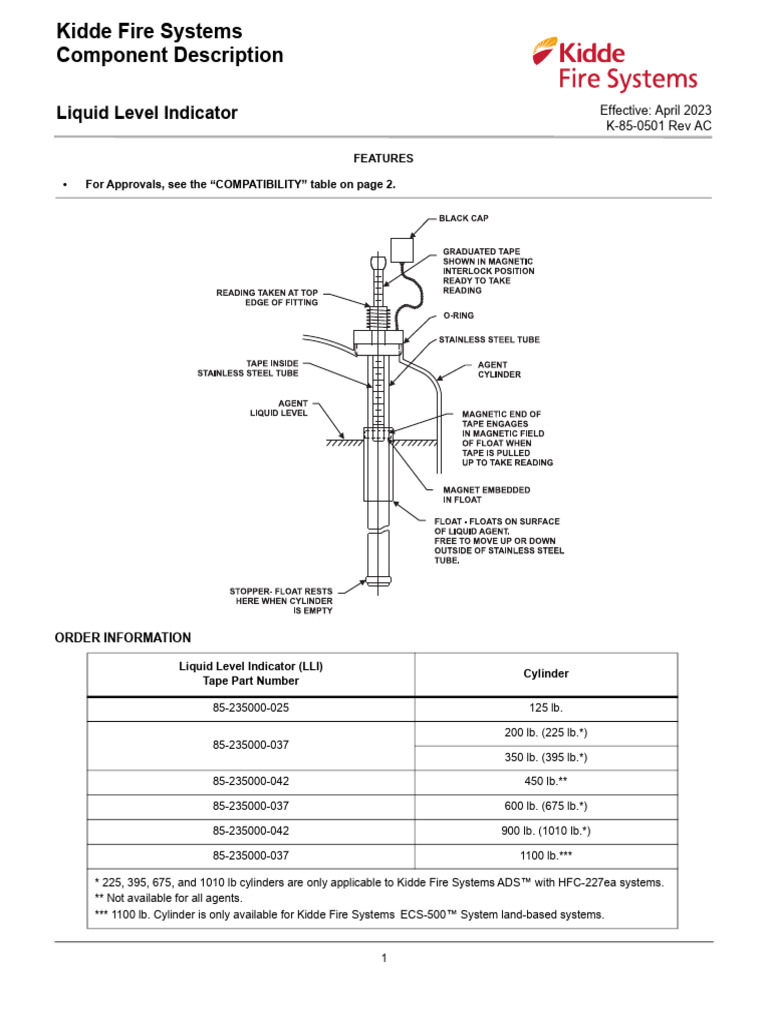 Kidde Liquid Level Indicator K-85-0501 | PDF