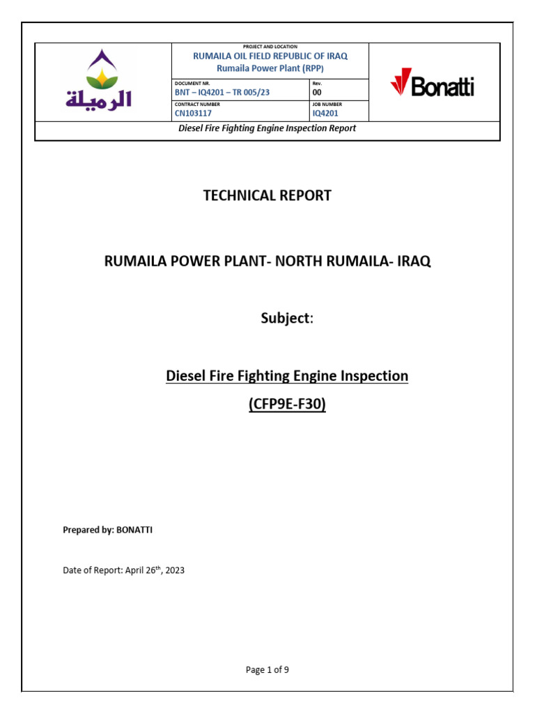Diesel Engine Inspection Report - Rumaila | PDF | Pump | Engines