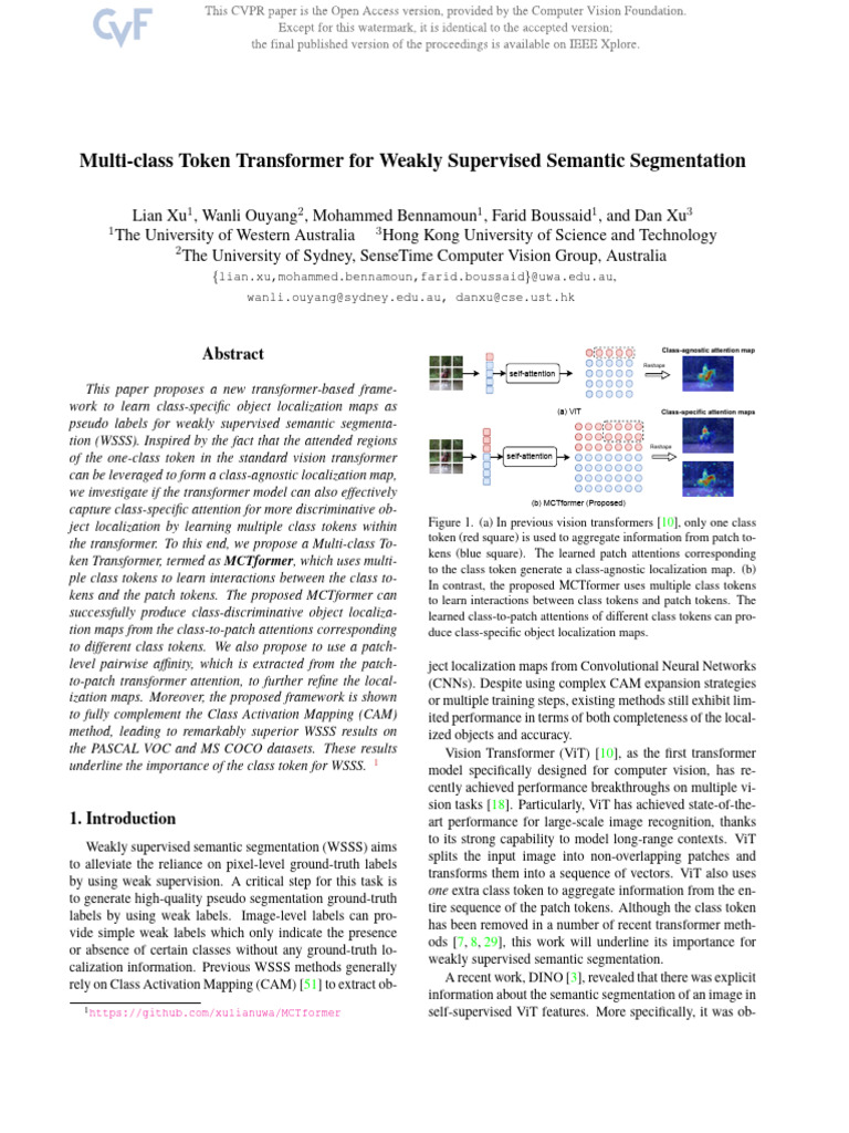 Xu Multi-Class Token Transformer for Weakly Supervised Semantic Segmentation CVPR 2022 Paper ...