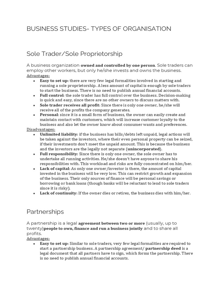 Types of Business Organizations Explained | PDF | Bookkeeping | Debits ...