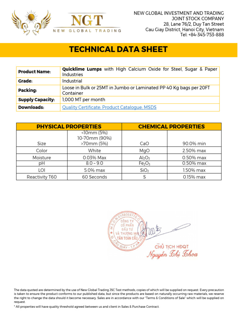 TDS - Quicklime Lumps | PDF | Materials | Building Materials