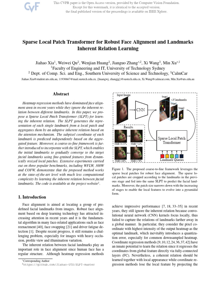 Sparse Local Patch Transformer for Face Alignment | PDF | Learning ...