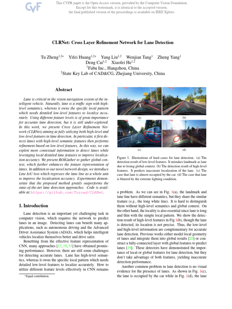 Zheng CLRNet Cross Layer Refinement Network for Lane Detection CVPR 2022 Paper | PDF | Applied ...