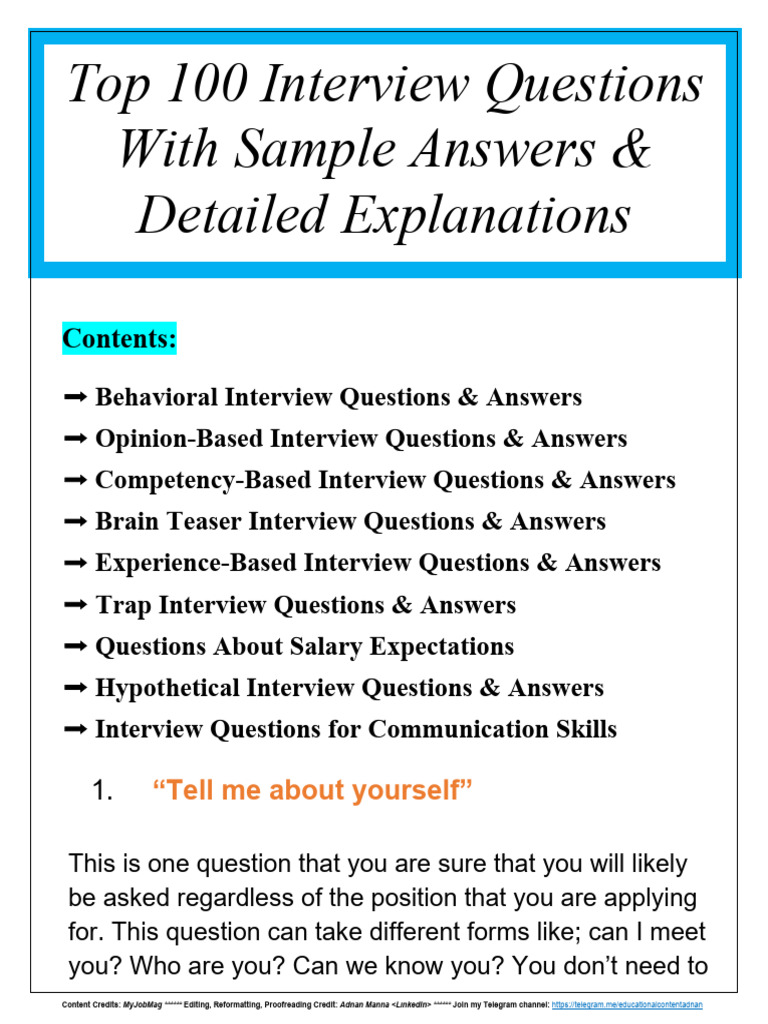 Top 100 Interview Questions & Answers | PDF | Recruitment | Question