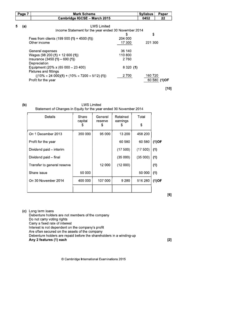 Limited Company Accounts - Practice Worksheet 5 - Mark Scheme | PDF