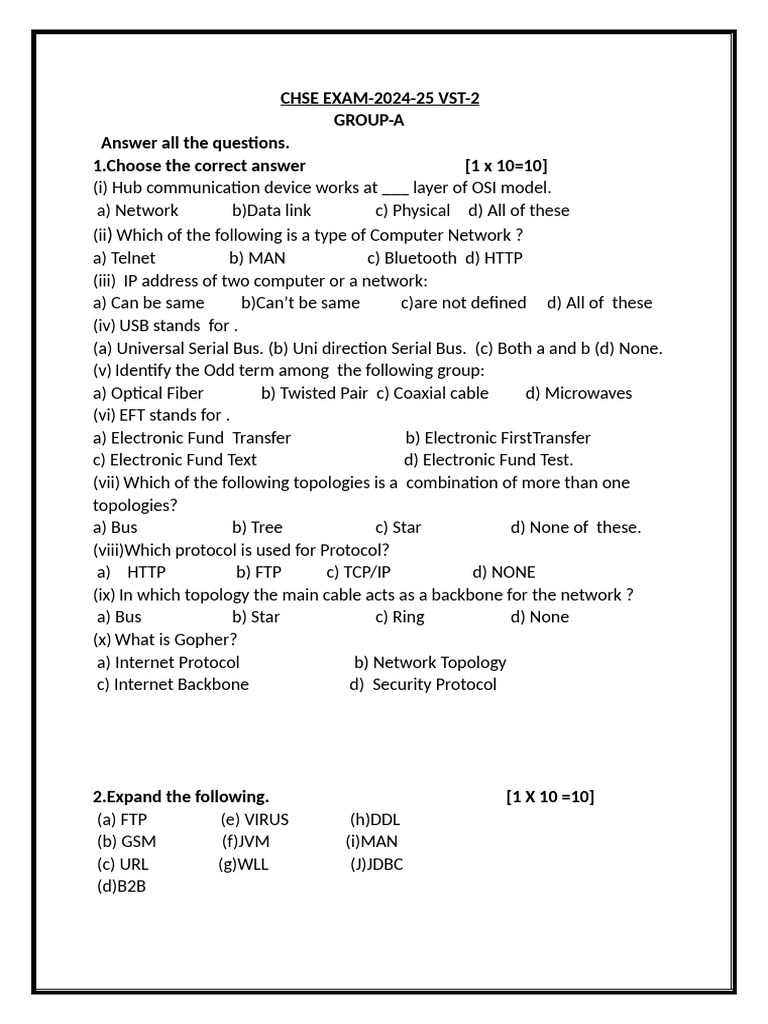 Chse Exam VST - 2 2024-25 Update | PDF | Computer Network | Internet Protocol Suite