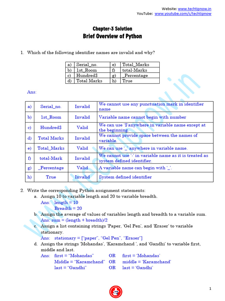 Chapter 3 Solution NCERT IP CLASS 11 | PDF | Data Type | Boolean Data Type