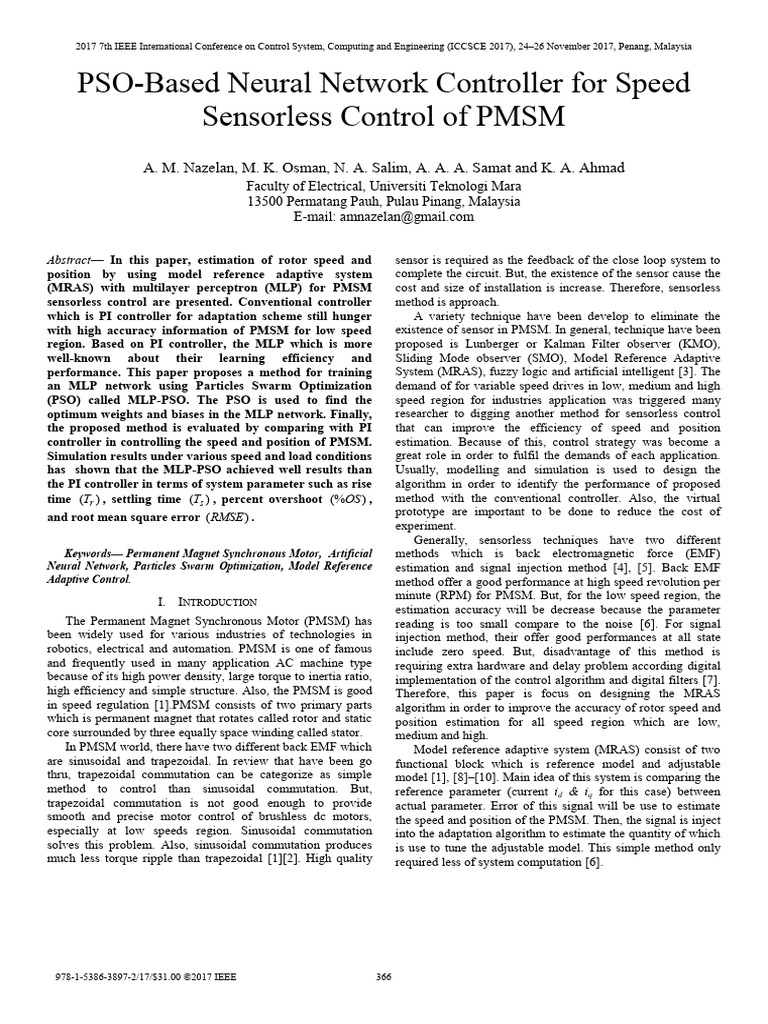 Paper 5_PSO-based Neural Network Controller for Speed Sensorless Control of PMSM | PDF ...