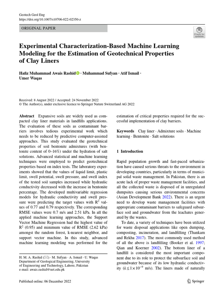 1a-Estimation of Geotechnical Properties of Clay Liner | PDF | Multicollinearity | Regression ...