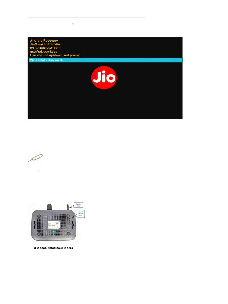 How To Factory Reset JioSTB Model JHSD 200 JHSC 200 JHSB 200 Updated | PDF