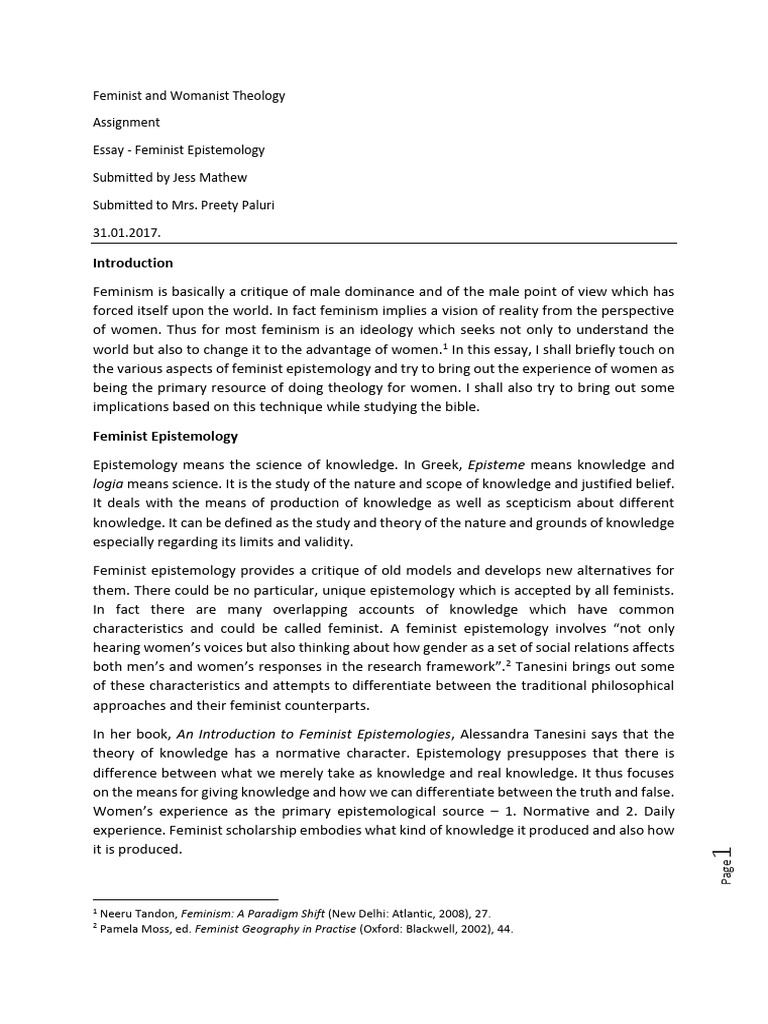 Feminist Epistemology in Theology Essay | PDF | Epistemology | Knowledge