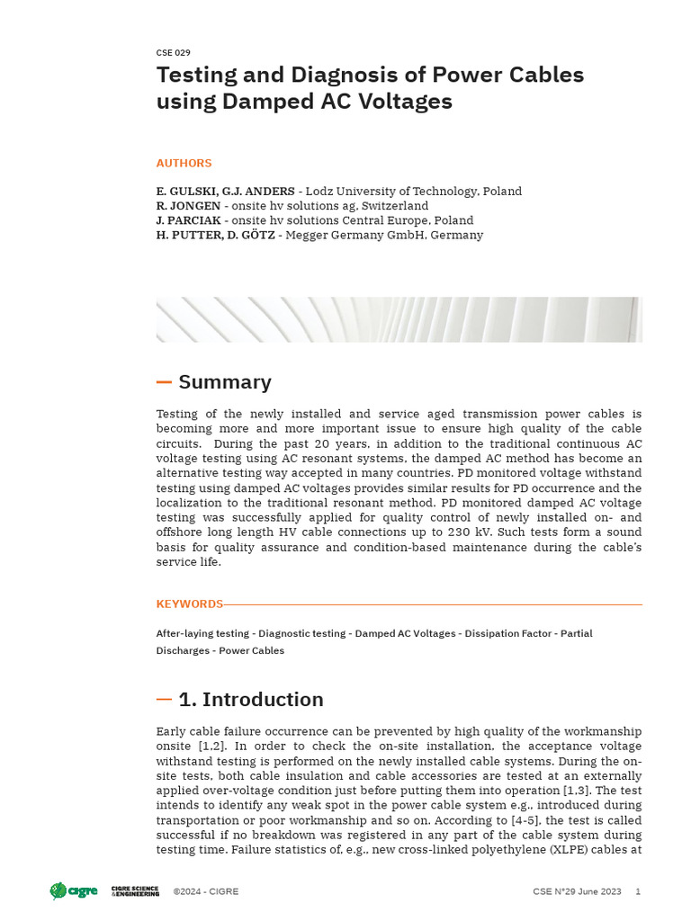 CSE - 29 Testing and Diagnosis of Power Cables Using Damped Ac Voltages ...
