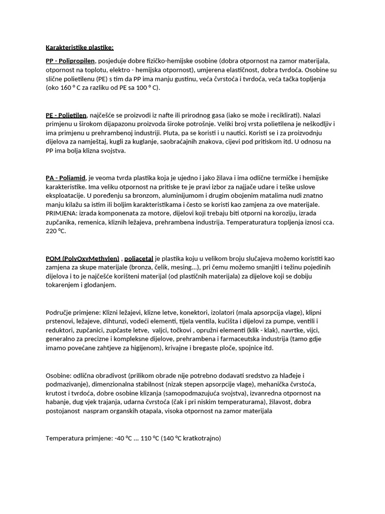Karakteristike Plastike | PDF