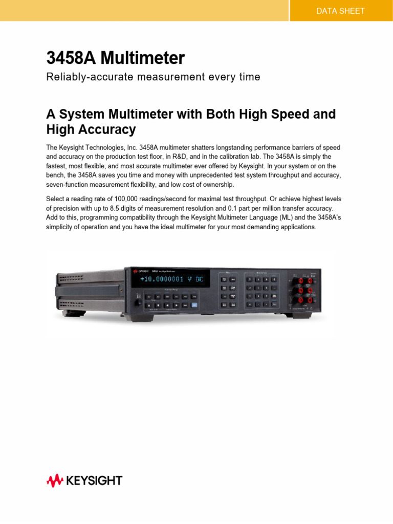 3458A Multimeter Reliably Accurate Measurement Every Time | PDF ...