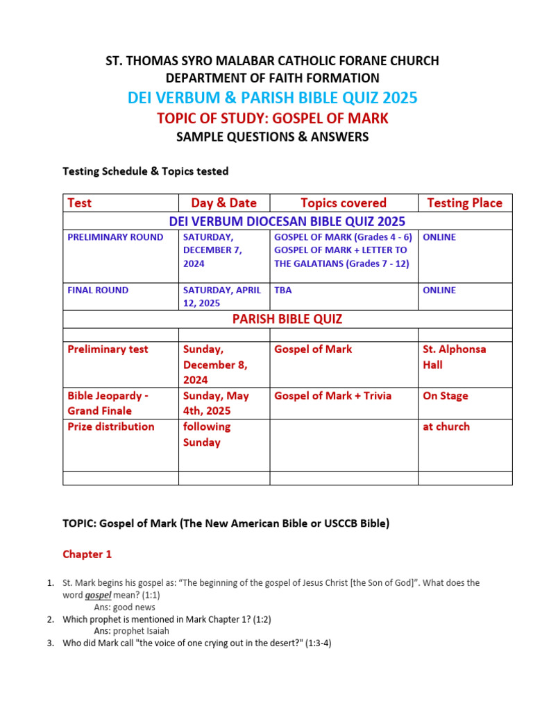 Dei Verbum 2025 Sample Questions Answers | PDF | Jesus | John The Baptist