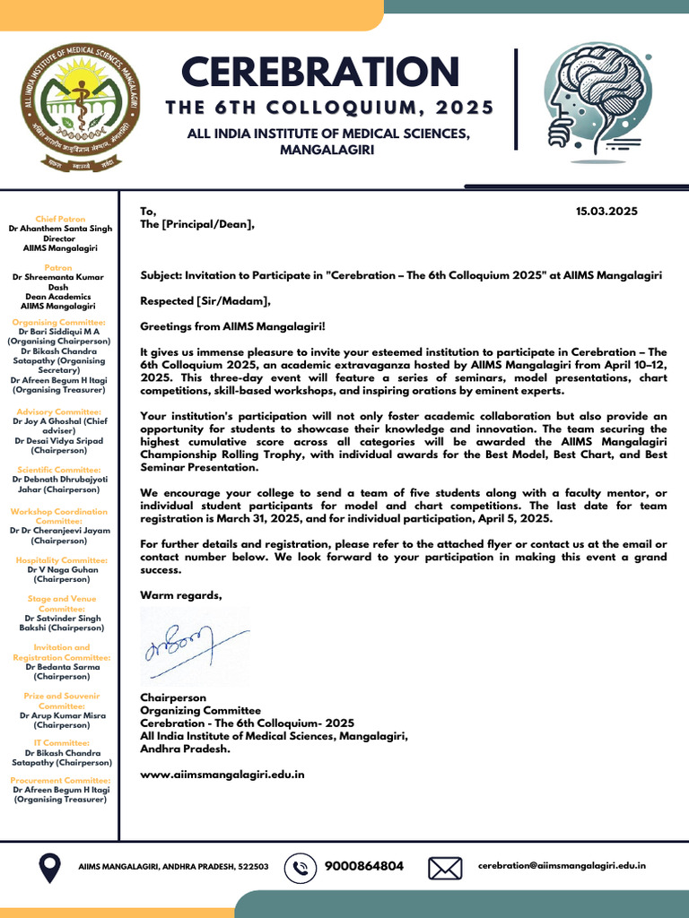 Invitation to Cerebration 2025 at AIIMS | PDF