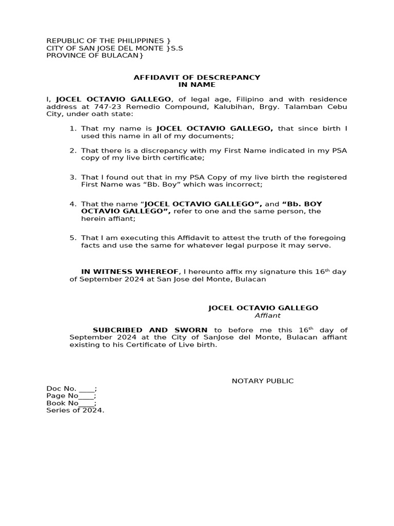 Affidavit of Discrepancy | PDF