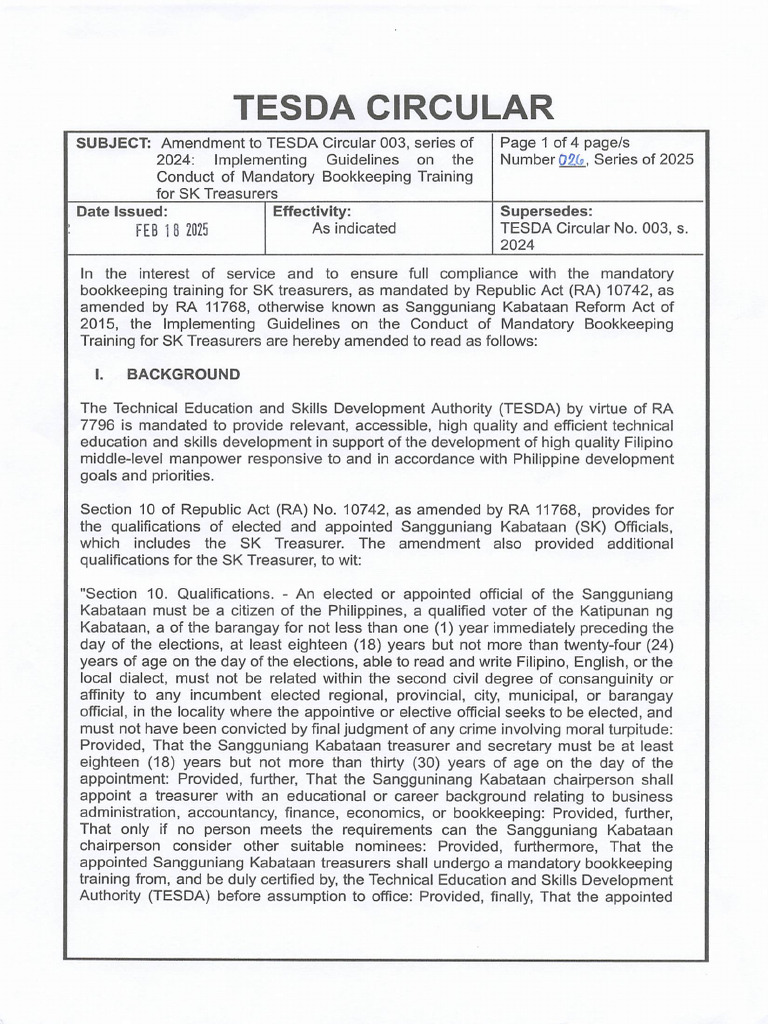 TESDA Circular No. 026-2025 | PDF | Government