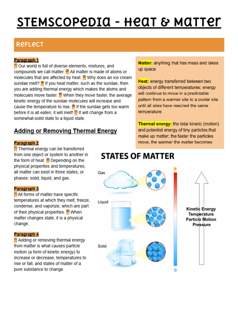 (READING) STEMScopedia - Heat & Matter | PDF | Temperature | Matter