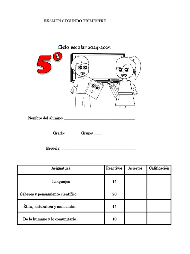 Examen Repaso 5° Grado Segundo Trimestre | PDF | Conduccion termica ...
