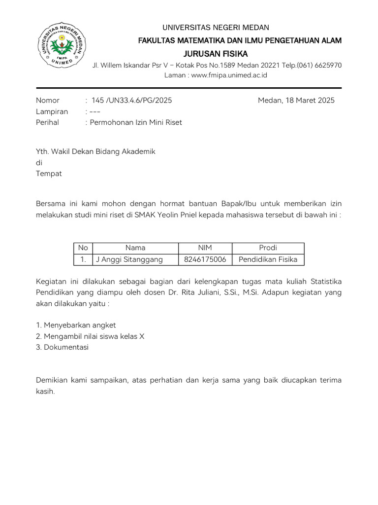 Surat Mini Riset | PDF