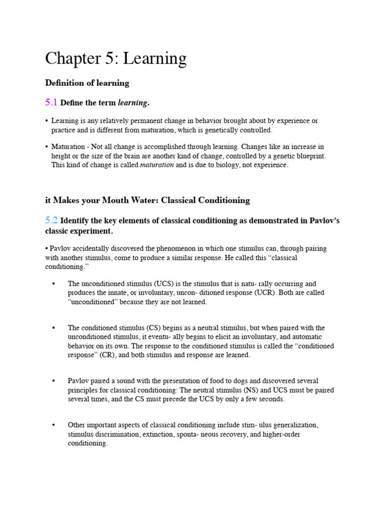 Intro To Psych - Chapter 5 | PDF | Classical Conditioning ...