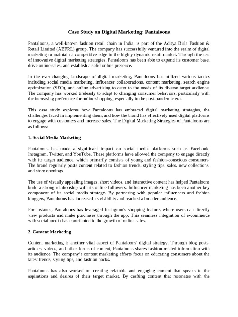 Case Study On Digital Marketing-Pantaloons | PDF | Digital Marketing | Social Media Marketing