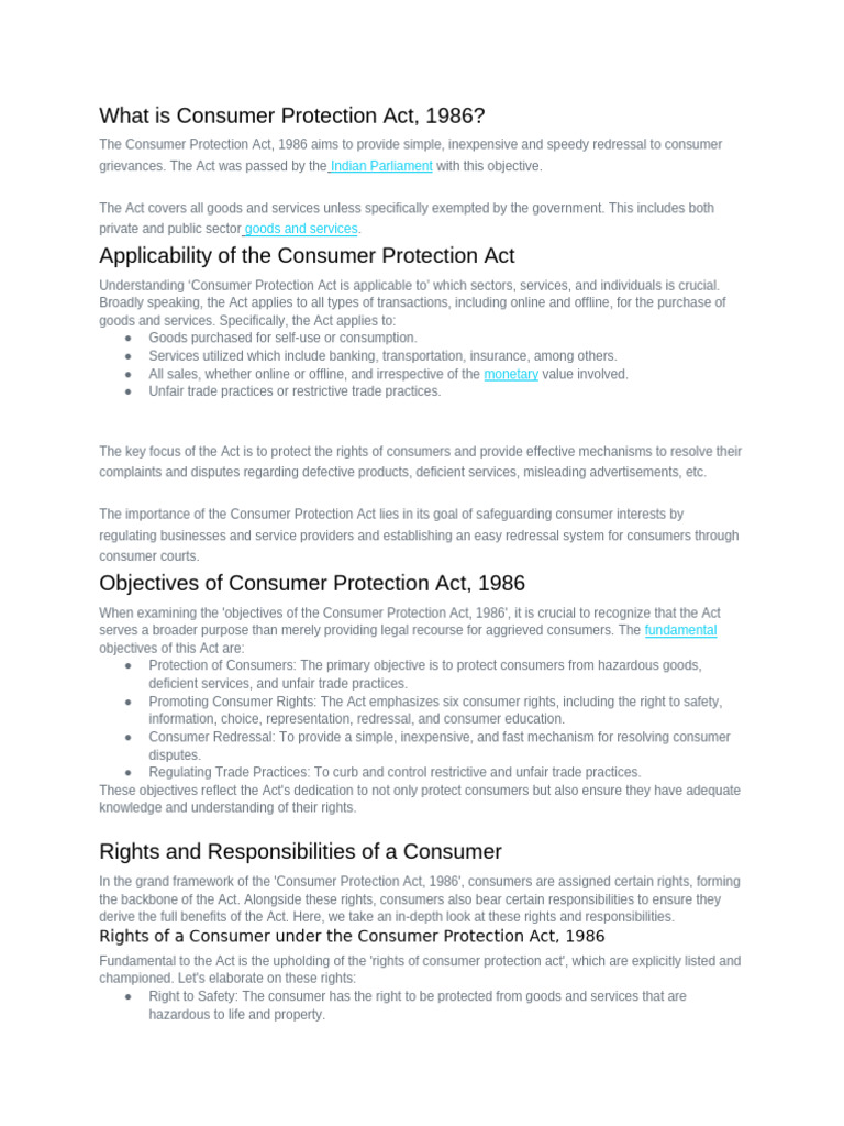 Overview of Consumer Protection Act 1986 | PDF | Consumer Protection ...