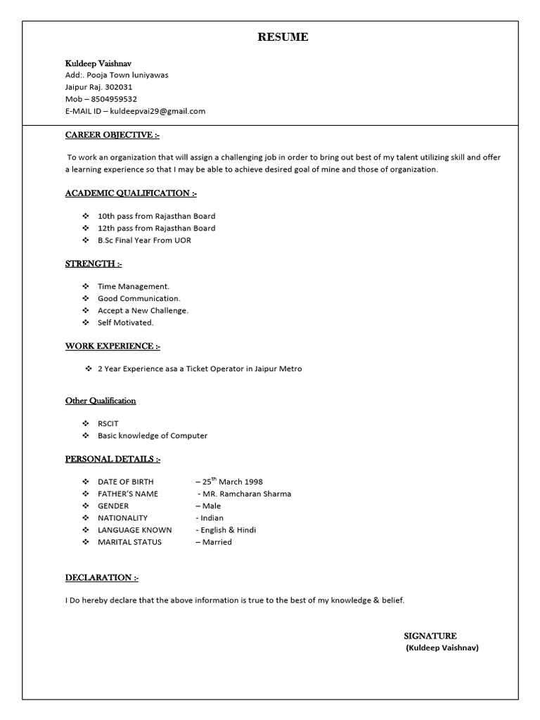 Kuldeep Vaishnav's Resume Summary | PDF