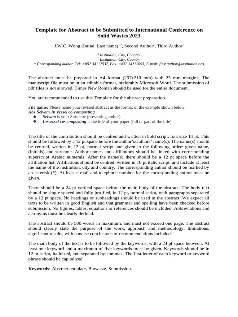 Abstract Submission Template 2023 | PDF | Reserved Word | Written ...