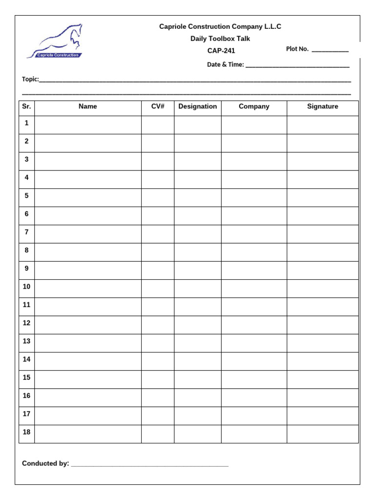 TBT toolbox talk form - 241 | PDF