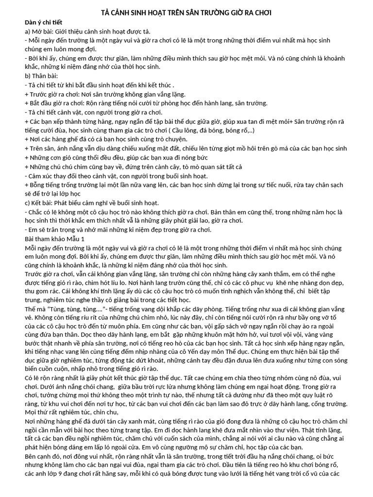 Các Bài Văn T C NH Sinh Ho T | PDF