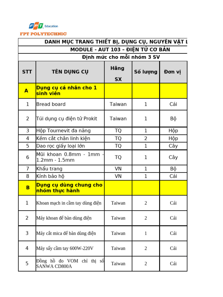 AUT103 - Dien Tu Co Ban - Vattu | PDF