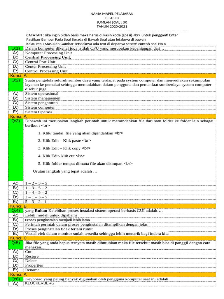 Tamplate Soal CBT CANDY | PDF