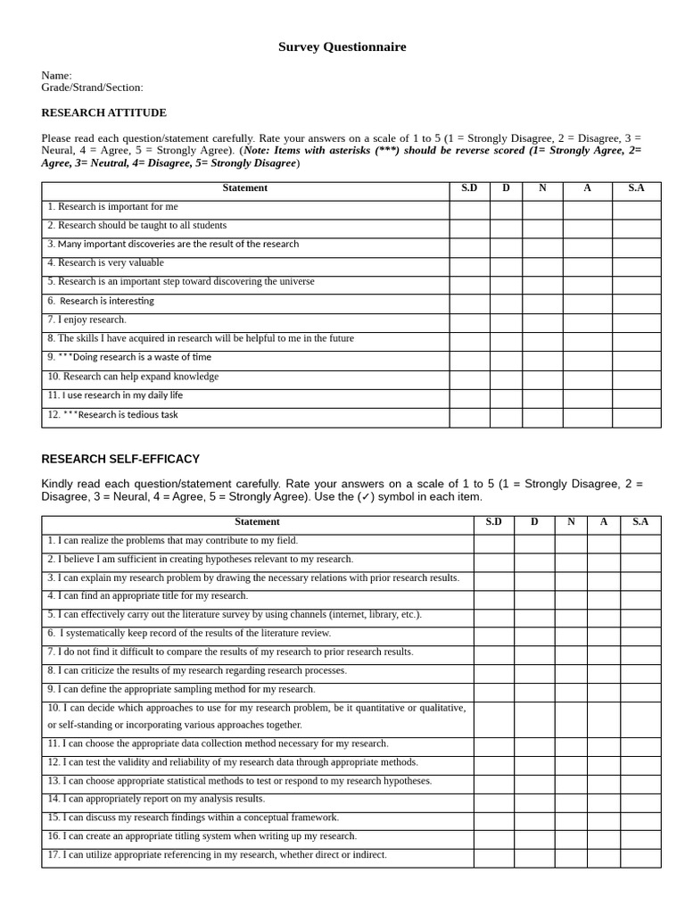 Survey Questionnaire (TSC) | PDF | Methodology | Learning