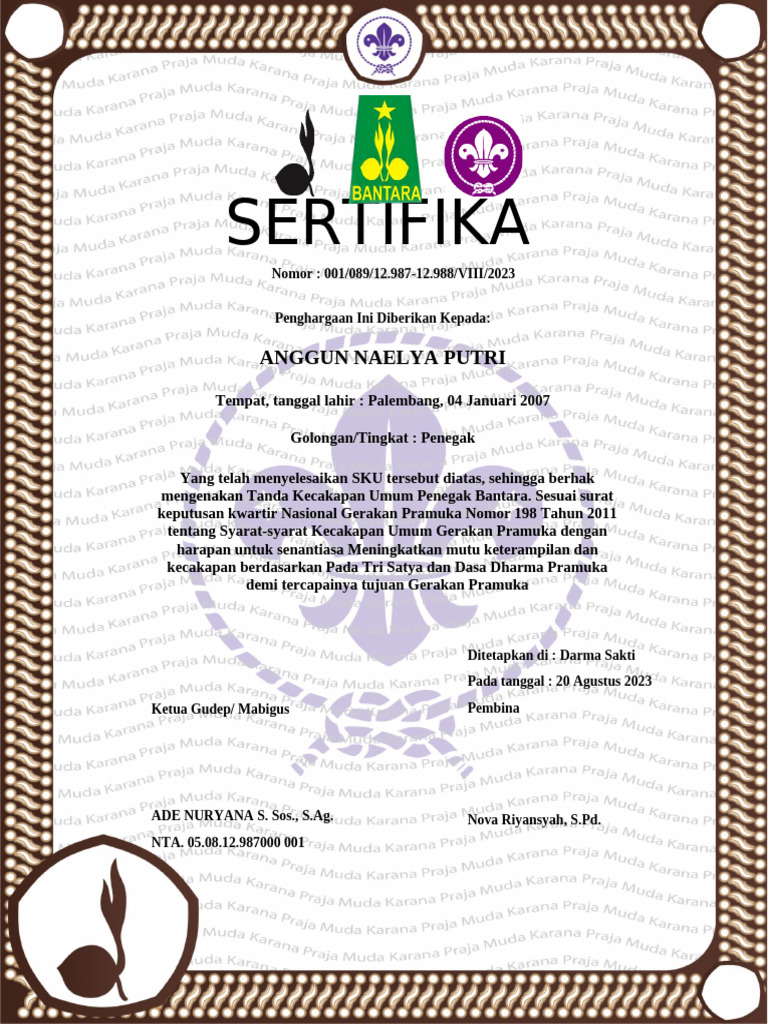 Sertifikat Pelantikan Bantara | PDF