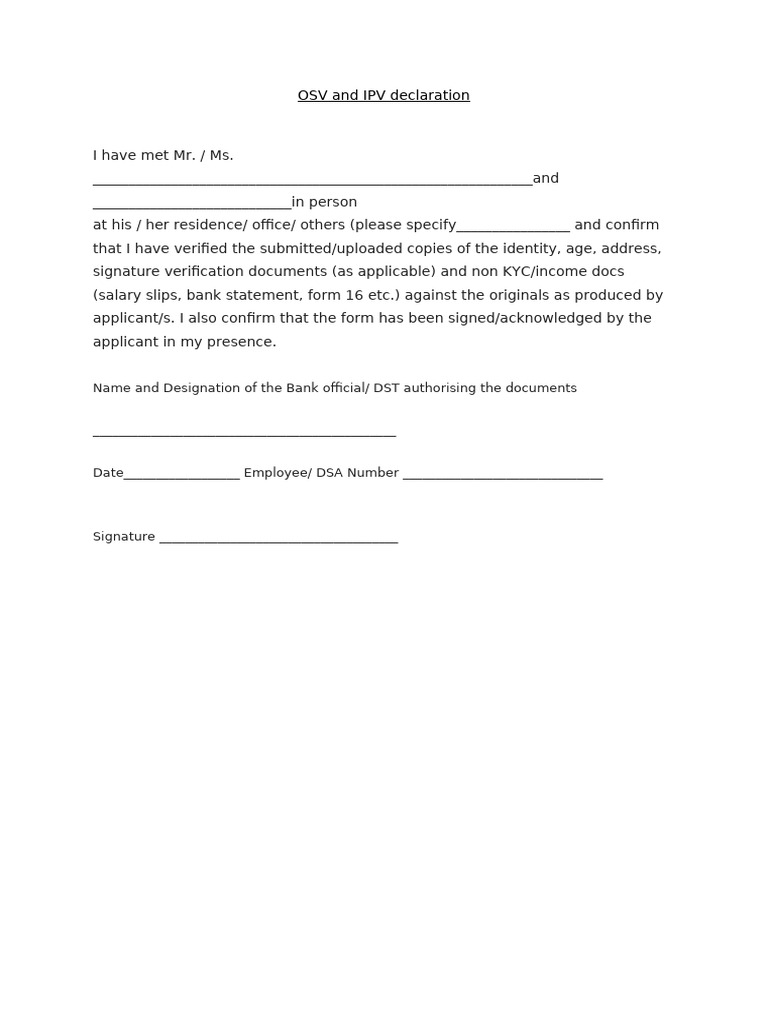 OSV and IPV Declaration | PDF