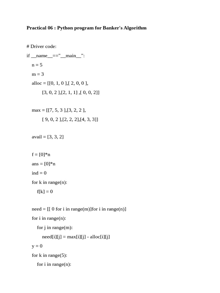 Banker's Algorithm in Python Code | PDF