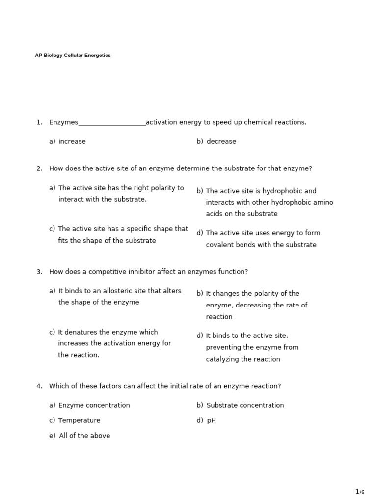 AP Biology Cellular Energetics - 20.11.2024 | PDF | Cellular ...