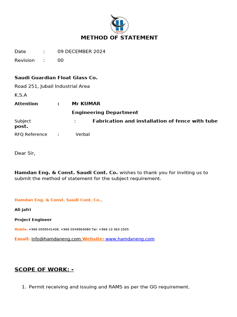 Fencing Installation Method Statement | PDF