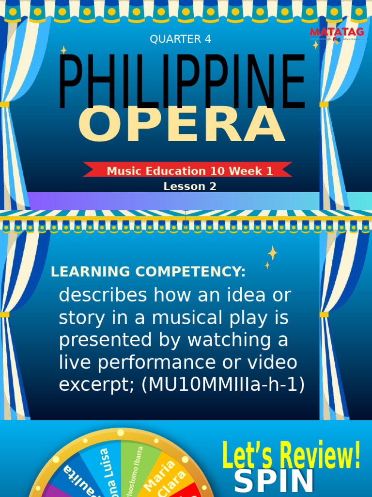 Music10-Q4-PPT-Wk1 - Lesson 2 (Philippine Opera) | PDF | Vocal Musical Compositions | Opera