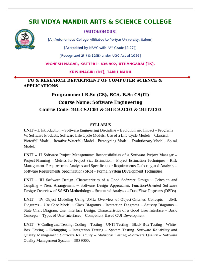 Software Engineering Syllabus Overview | PDF | Software Development Process | Unified Modeling ...